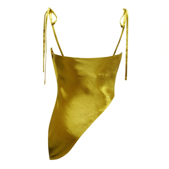 Miss Circle | Tops | Viona Gold Asymmetric Satin Top | Poshmark